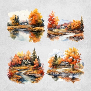 Watercolor Autumn Forest Clipart Fall Nature Clipart Nature Graphics ...
