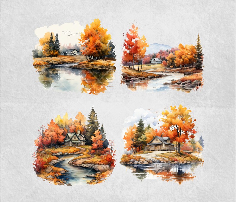 Watercolor Autumn Forest Clipart Fall Nature Clipart Nature Graphics ...