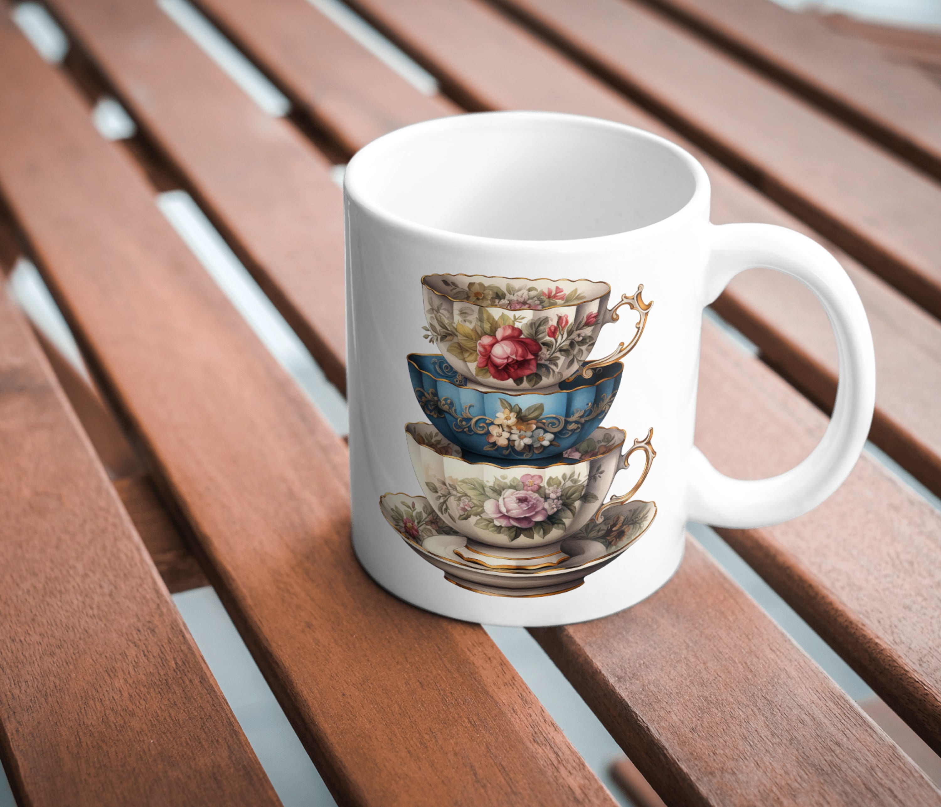 Watercolor Stacked Teacup Png Bundle Victorian Art Vintage Floral Tea ...