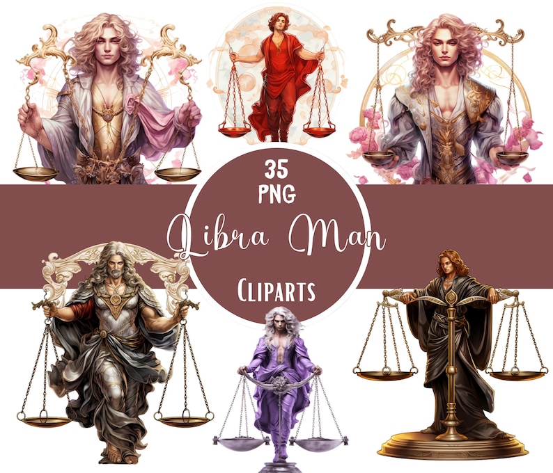 Watercolor Libra Man Clipart Bundle Zodiac Sign Png Astrology Print ...