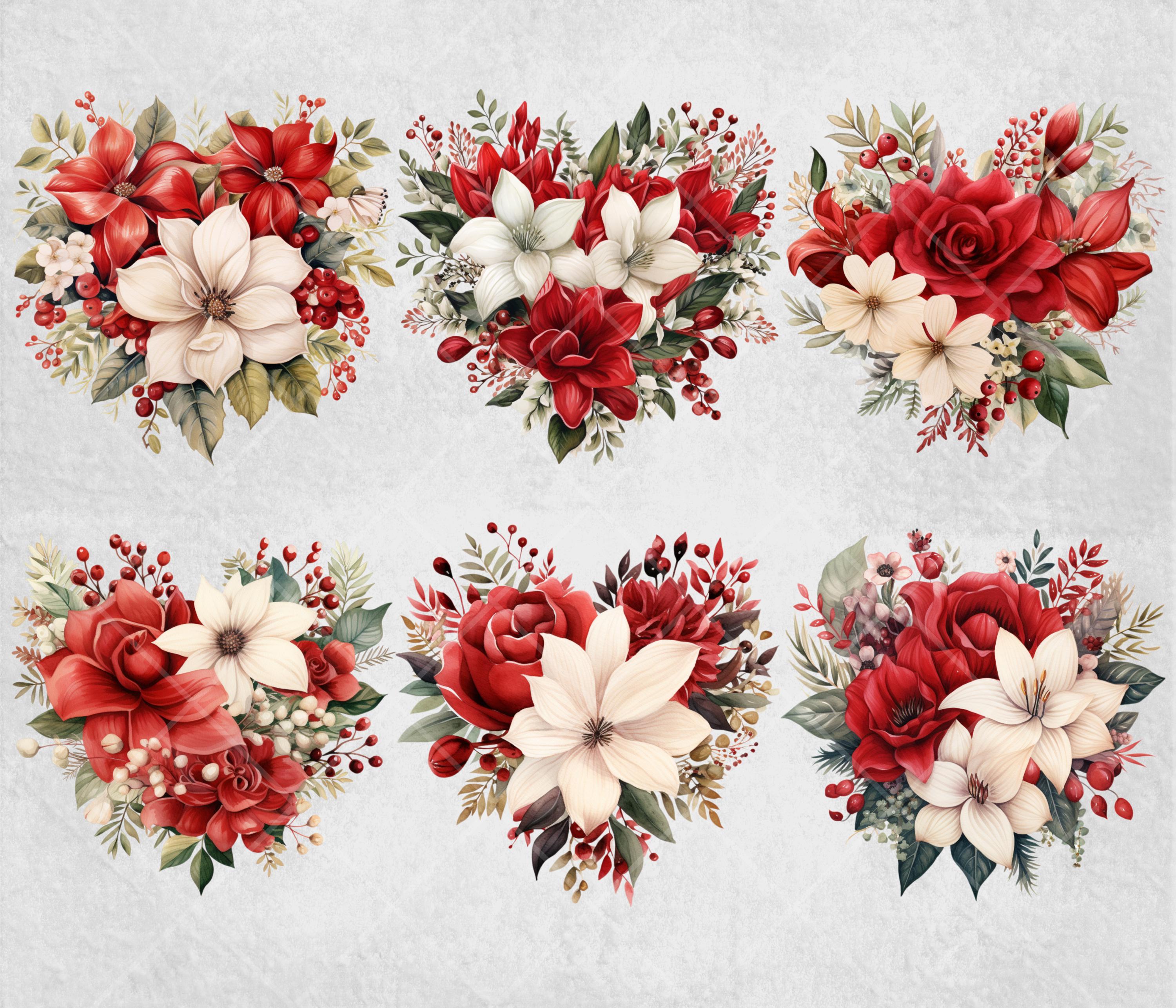 Watercolor Christmas Floral Heart Clipart Bundle (PNG, PDF) - Etsy