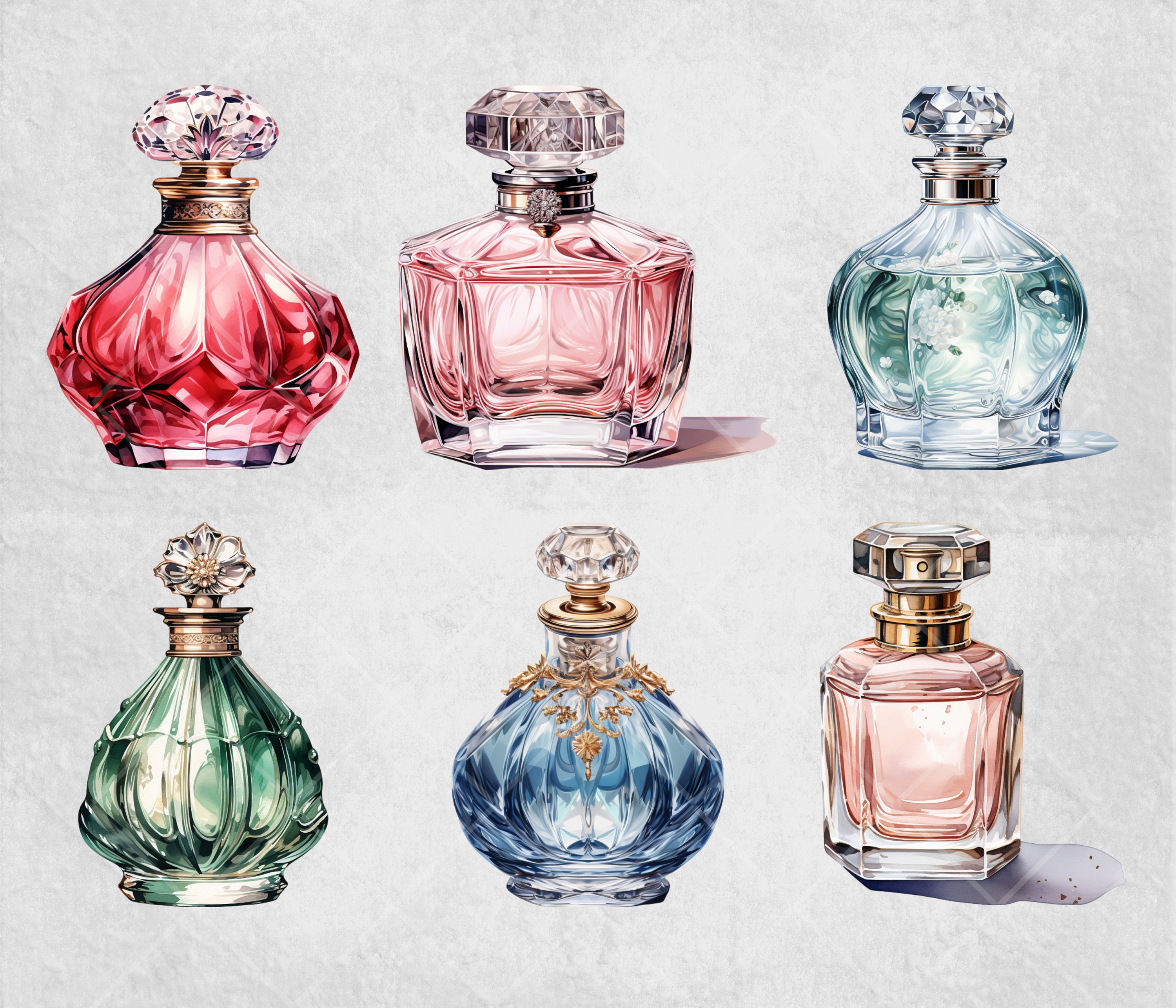 Watercolor Perfume Bottle Clipart Pack: Vintage Feminine Graphics (28 ...