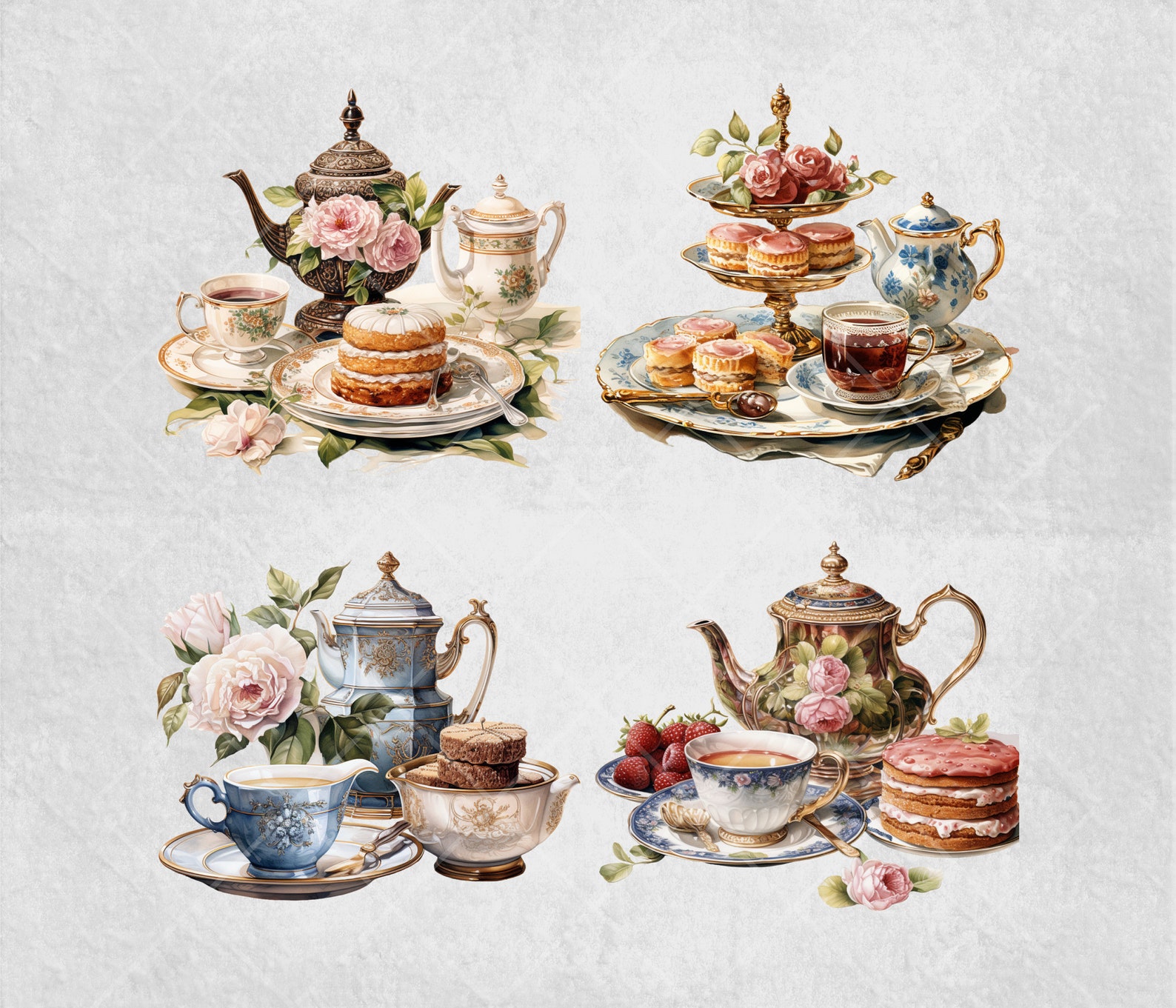Watercolor Victorian Tea Party Clipart Old Time Graphics Victorian ...