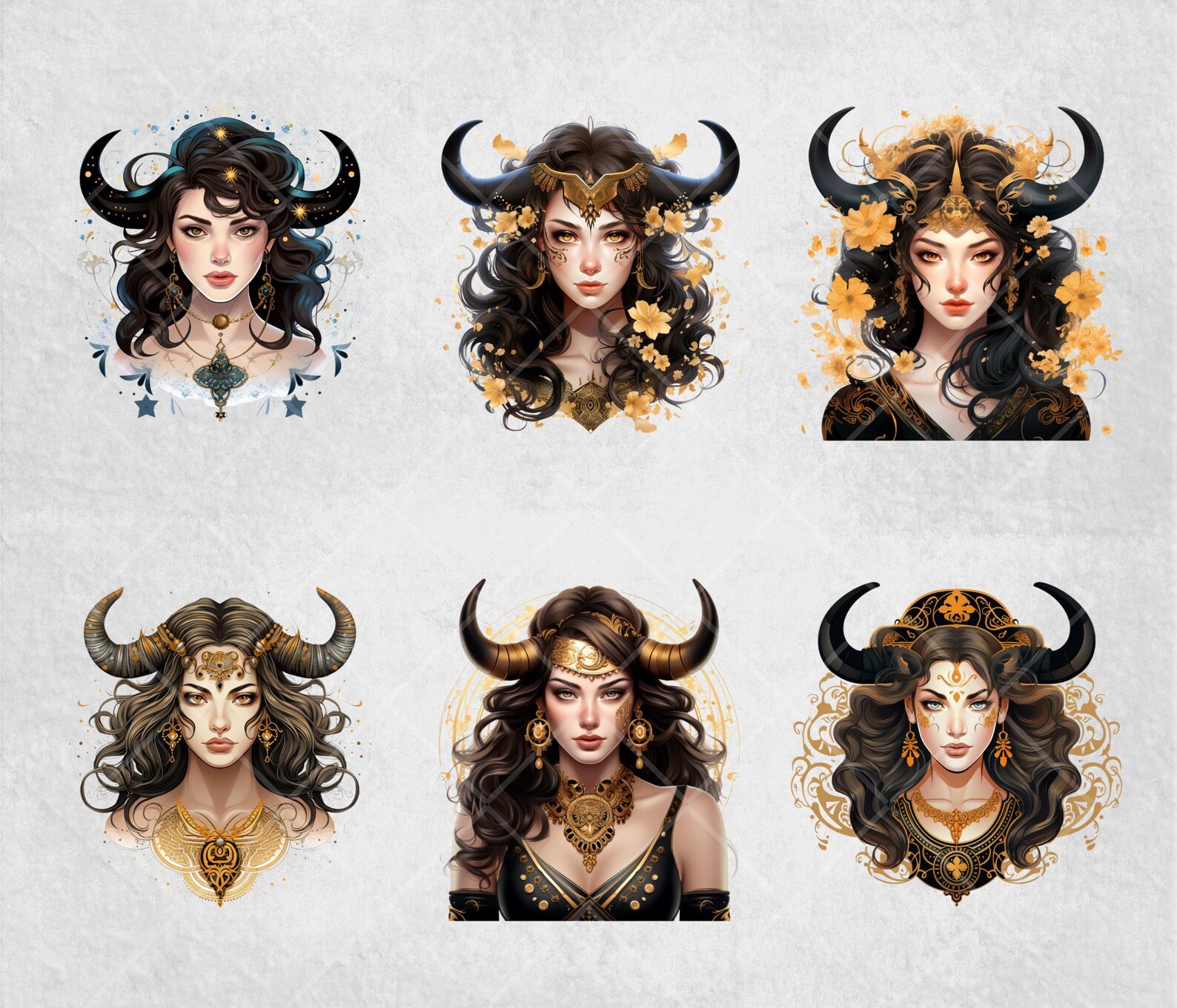 Watercolor Taurus Woman Clipart Bundle Zodiac Sign Png Astrology Print ...