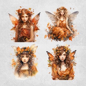 Watercolor Fall Fairy Clipart Pack Autumn Elf Graphics Fantasy Autumn ...