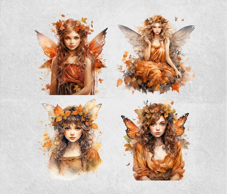 Watercolor Fall Fairy Clipart Pack Autumn Elf Graphics Fantasy Autumn ...