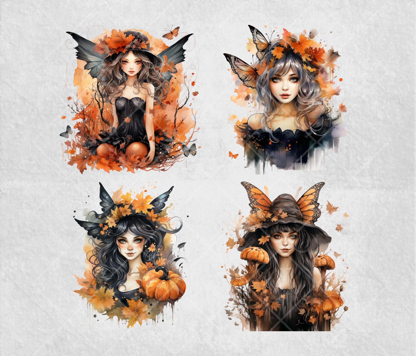 Watercolor Halloween Fairy Clipart Bundle Dark Fantasy Png Watercolor ...