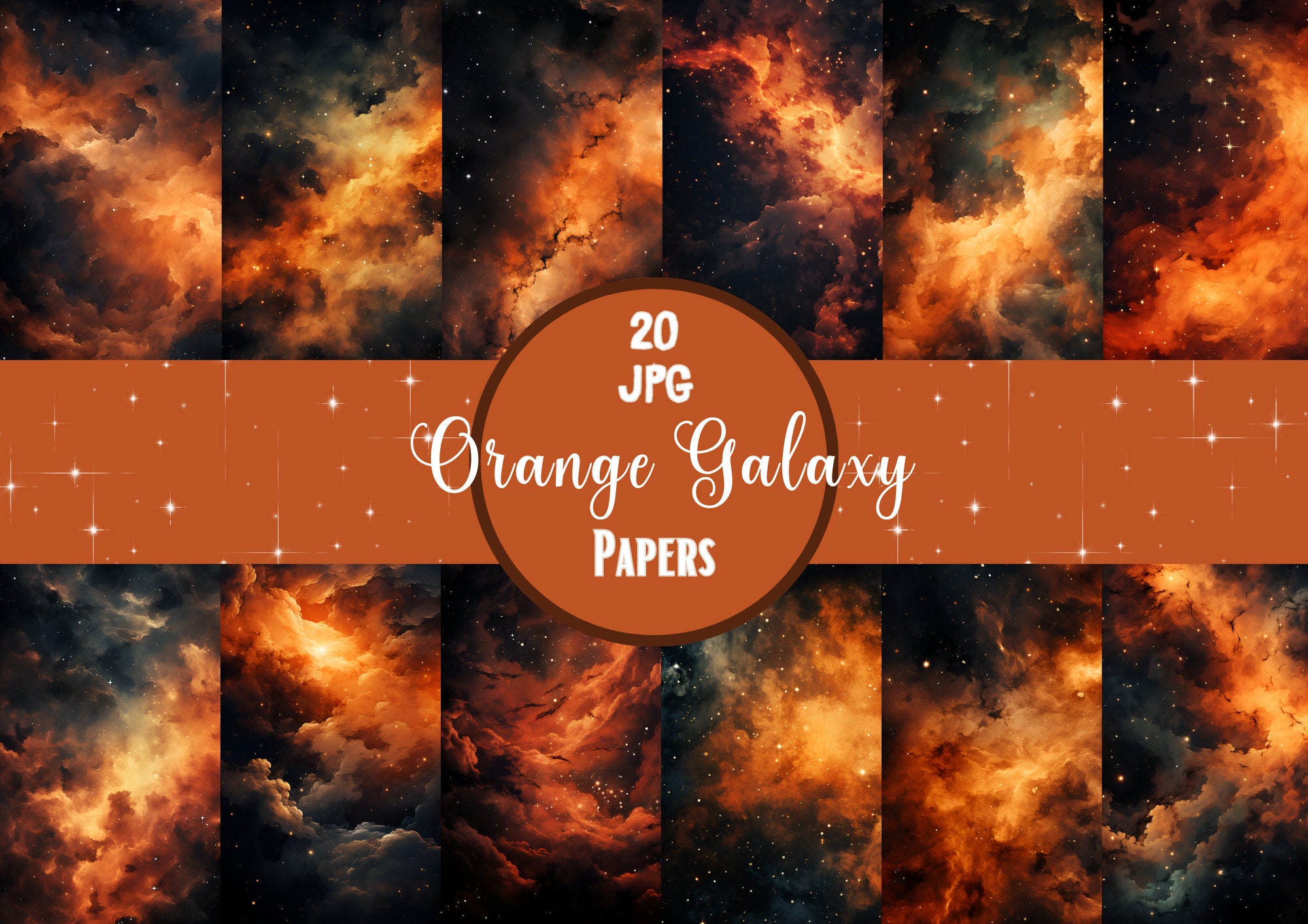 Watercolor Starry Night Digital Paper Orange Watercolor Texture Orange ...