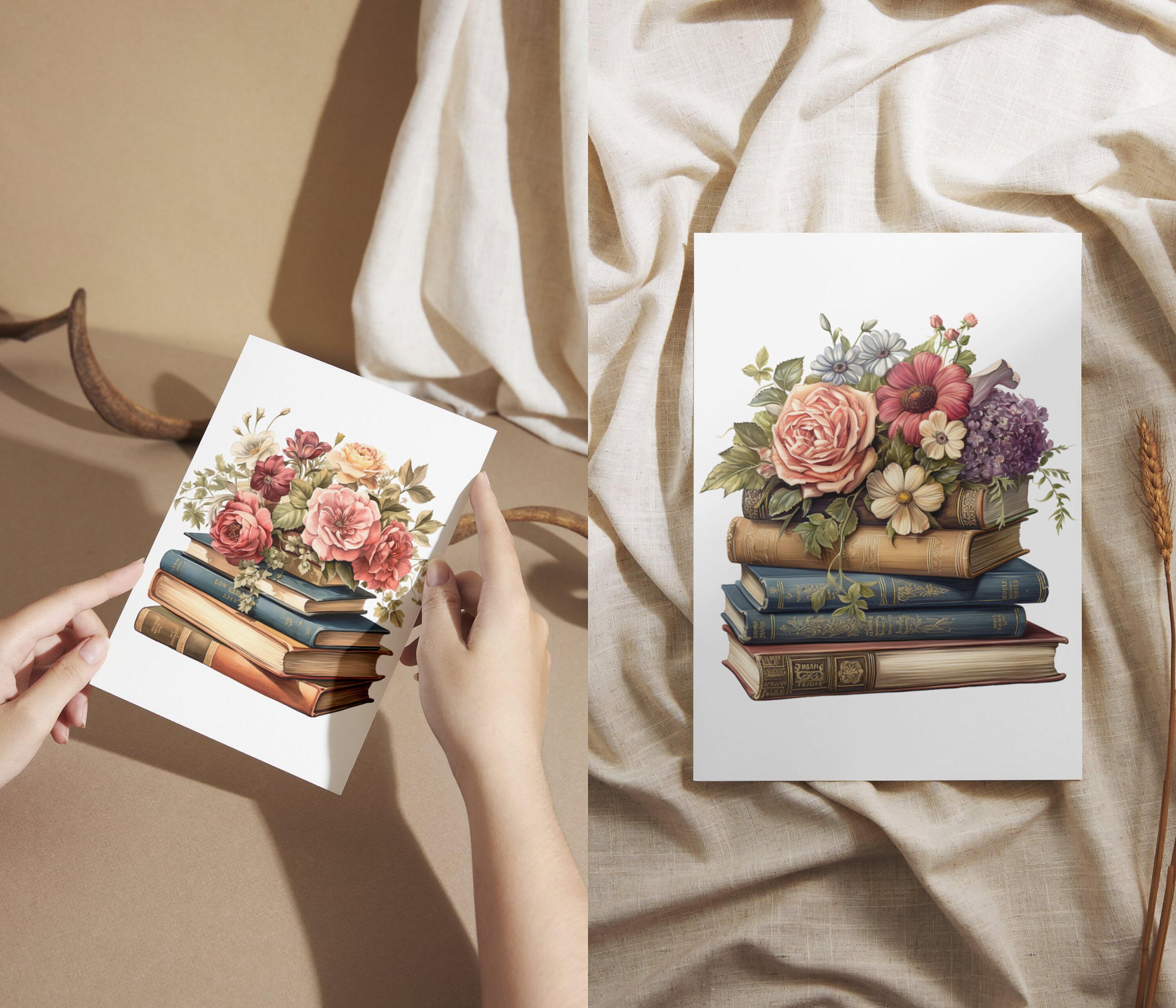 Watercolor Floral Book Stack Clipart: Vintage Reading Design (PNG) - Etsy