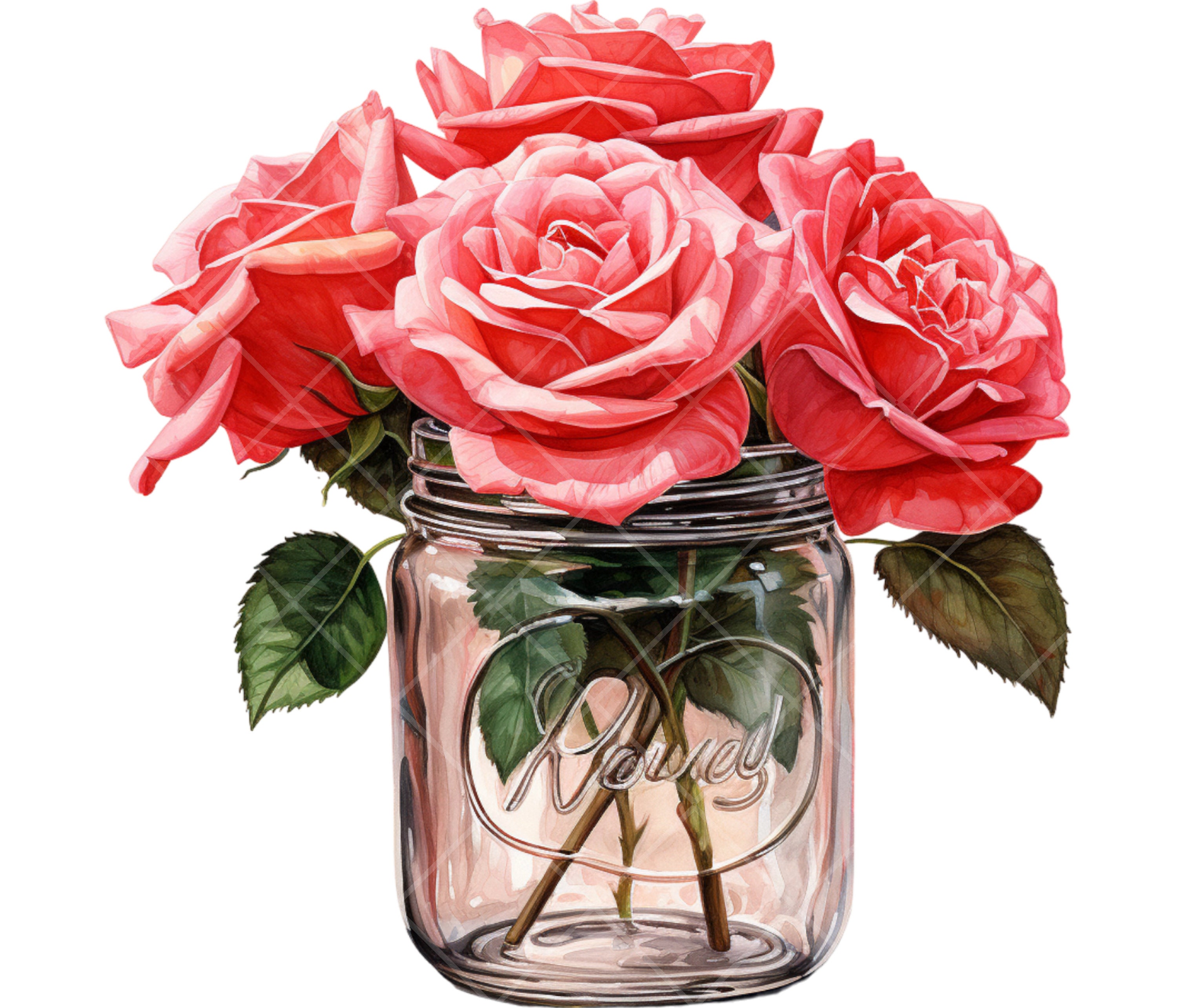 Watercolor Roses in Mason Jar Clipart Realistic Rose Clipart Pack ...
