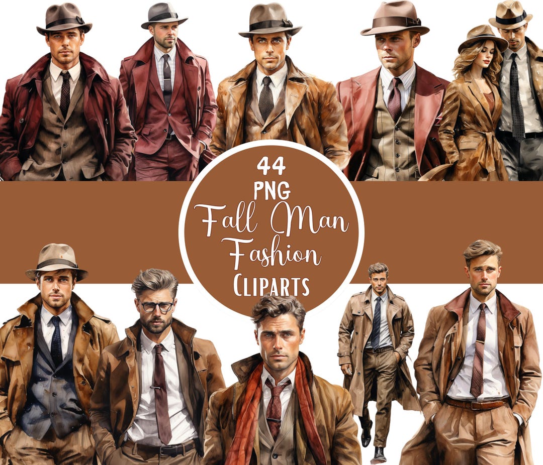 Watercolor Fall Man Fashion Clipart: Cozy Autumn PNG Set - Etsy