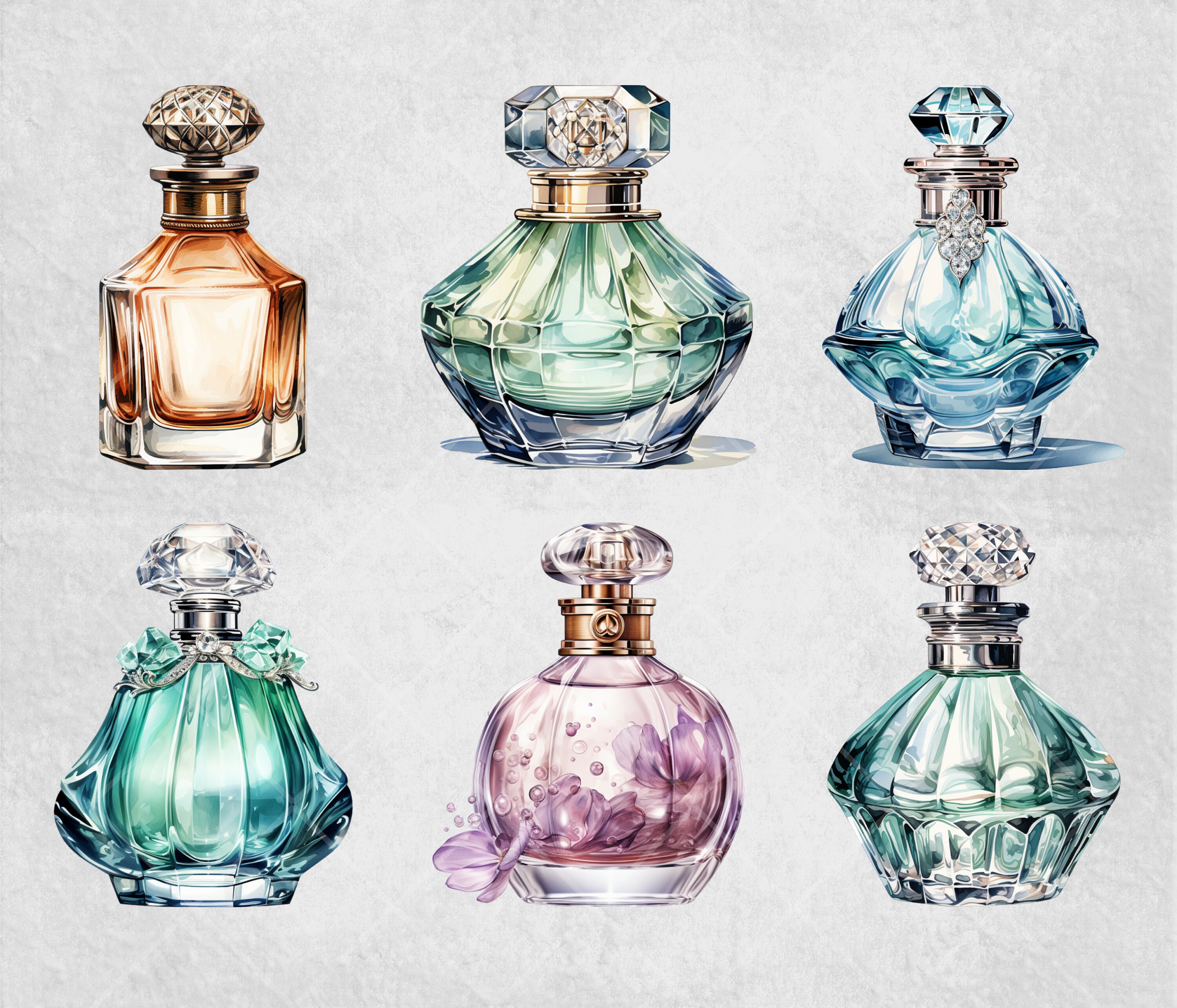 Watercolor Perfume Bottle Clipart Pack: Vintage Feminine Graphics (28 ...