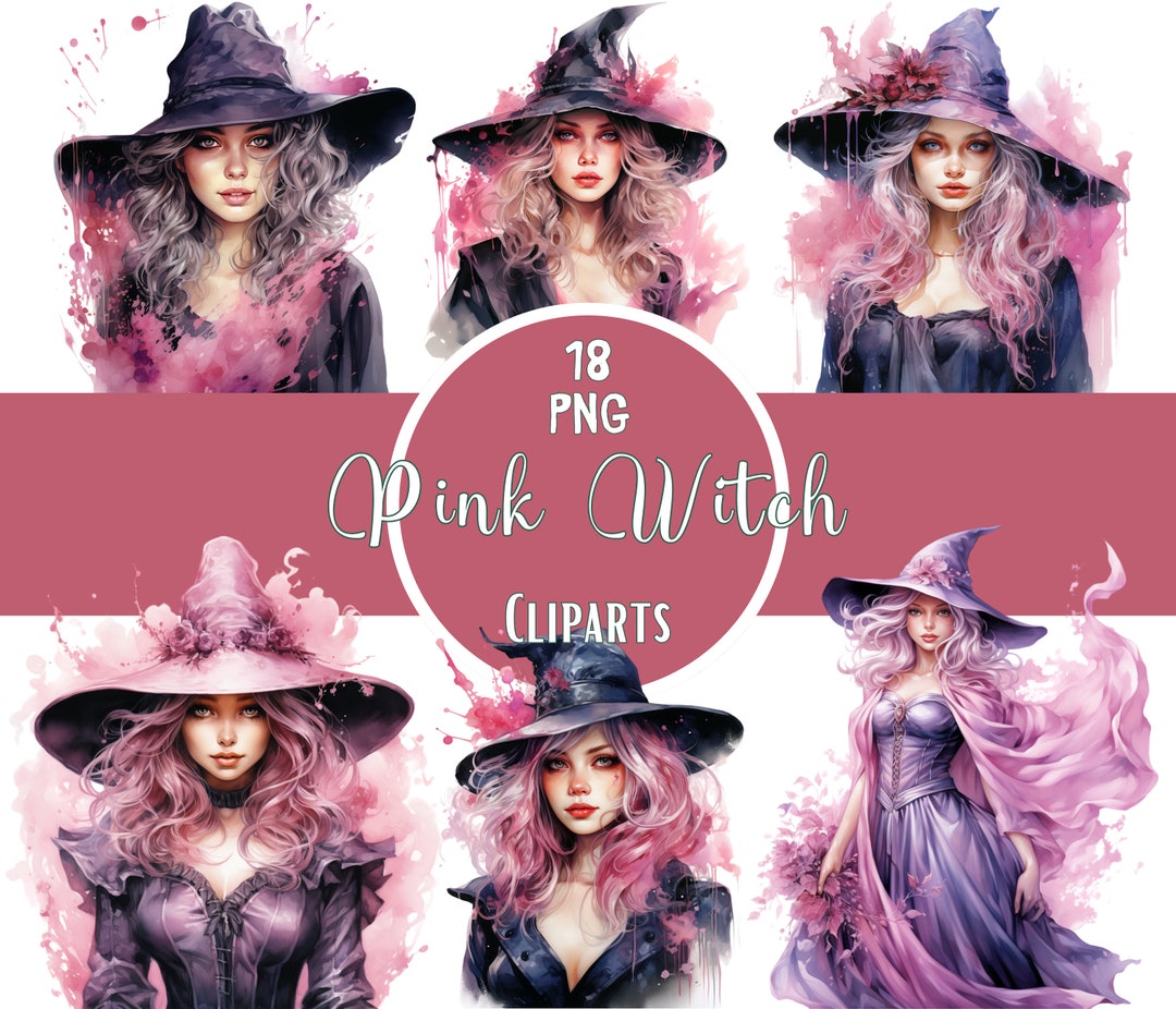 Pink Witch Clipart Witchcraft Png Witch Watercolor Witch Designs Pink ...