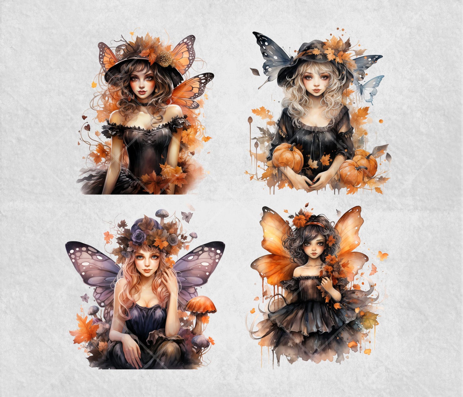 Watercolor Halloween Fairy Clipart Bundle Dark Fantasy Png Watercolor ...