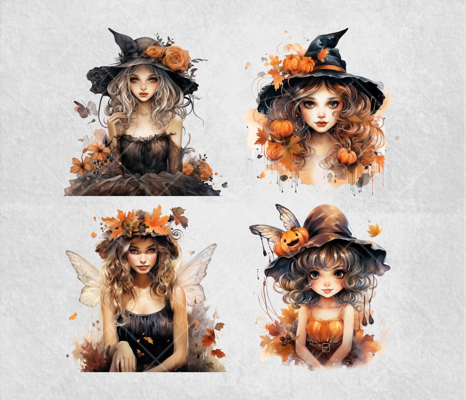 Watercolor Halloween Fairy Clipart Bundle Dark Fantasy Png Watercolor ...
