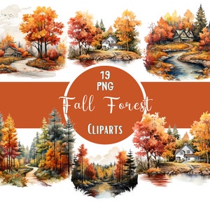Watercolor Autumn Forest Clipart Fall Nature Clipart Nature Graphics ...