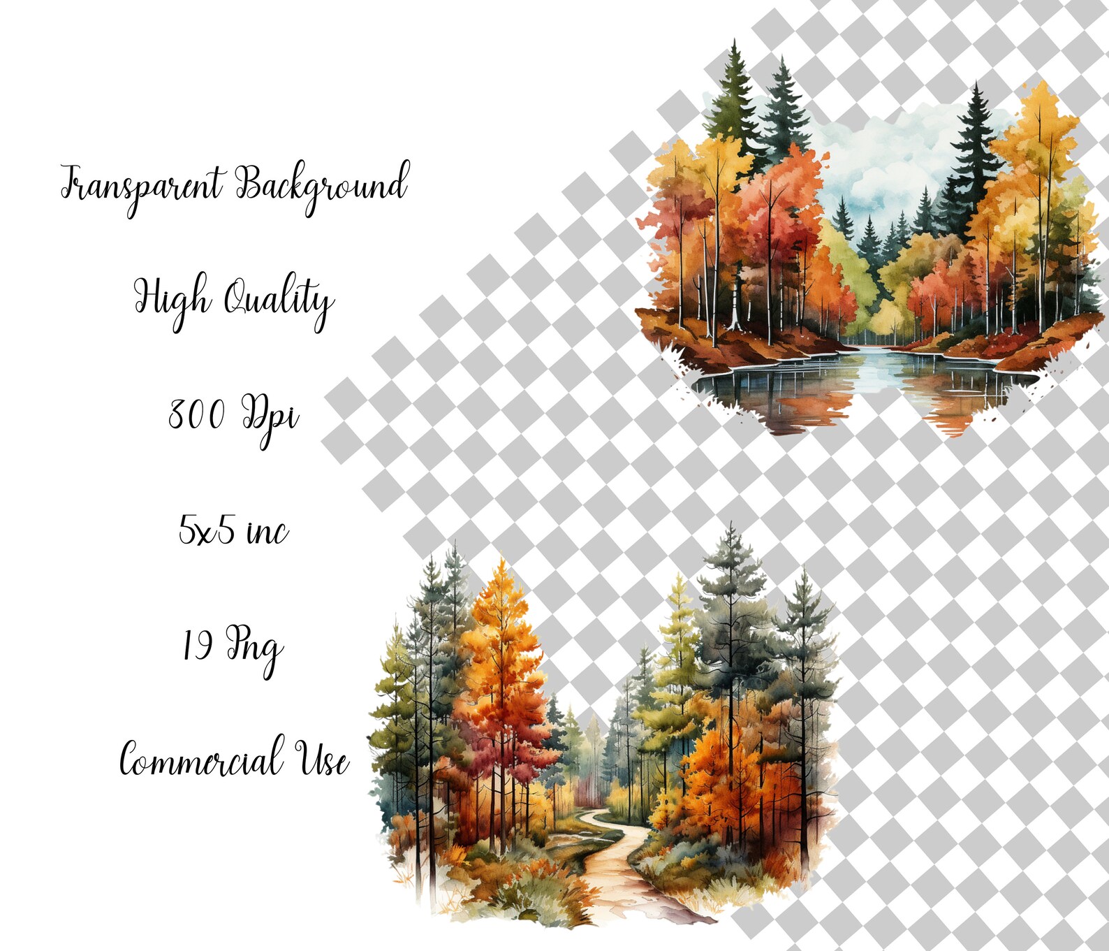 Watercolor Autumn Forest Clipart Fall Nature Clipart Nature Graphics ...