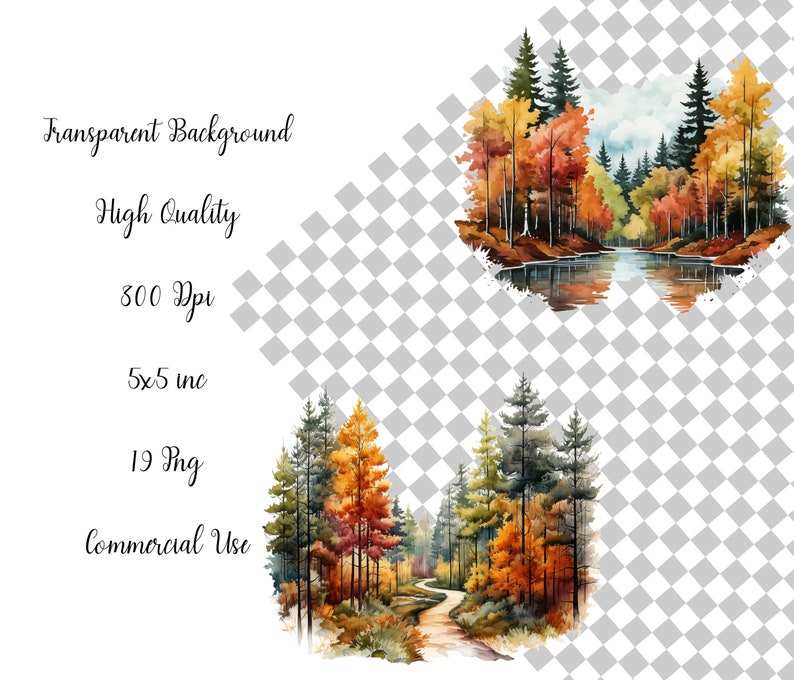Watercolor Autumn Forest Clipart Fall Nature Clipart Nature Graphics ...