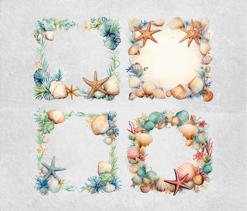 Seashells Watercolor Summer Frames Beach Crafts Digital Frames Png ...