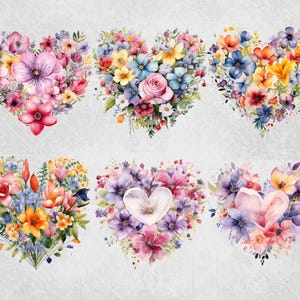 Watercolor Floral Heart Clipart Bundle Flower Heart Shape Png for ...