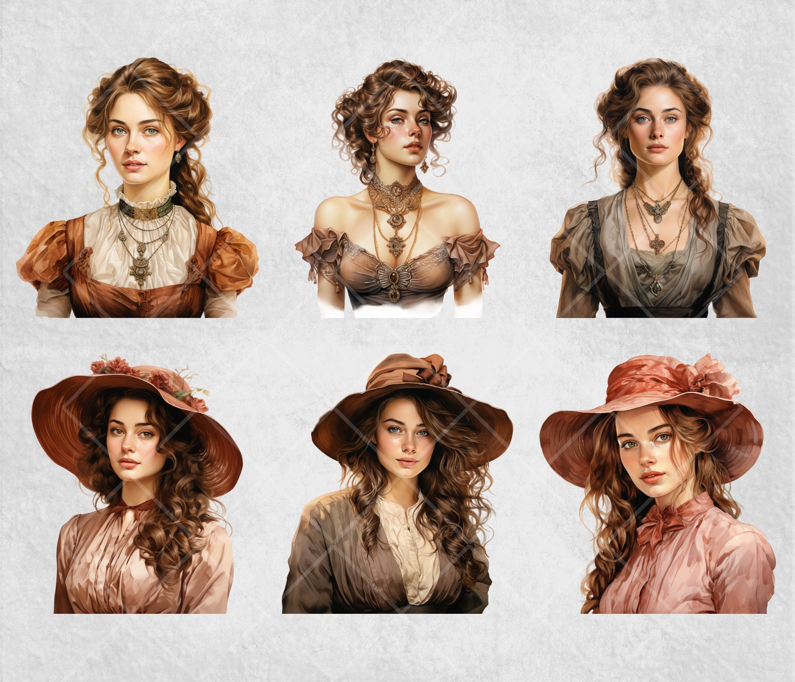 Brown Victorian Woman Clipart Bundle Victorian Themed Junk Journal ...