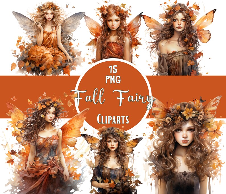 Watercolor Fall Fairy Clipart Pack Autumn Elf Graphics Fantasy Autumn ...