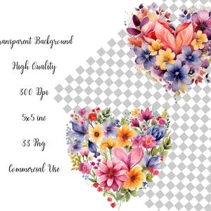 Watercolor Floral Heart Clipart Bundle Flower Heart Shape Png for ...
