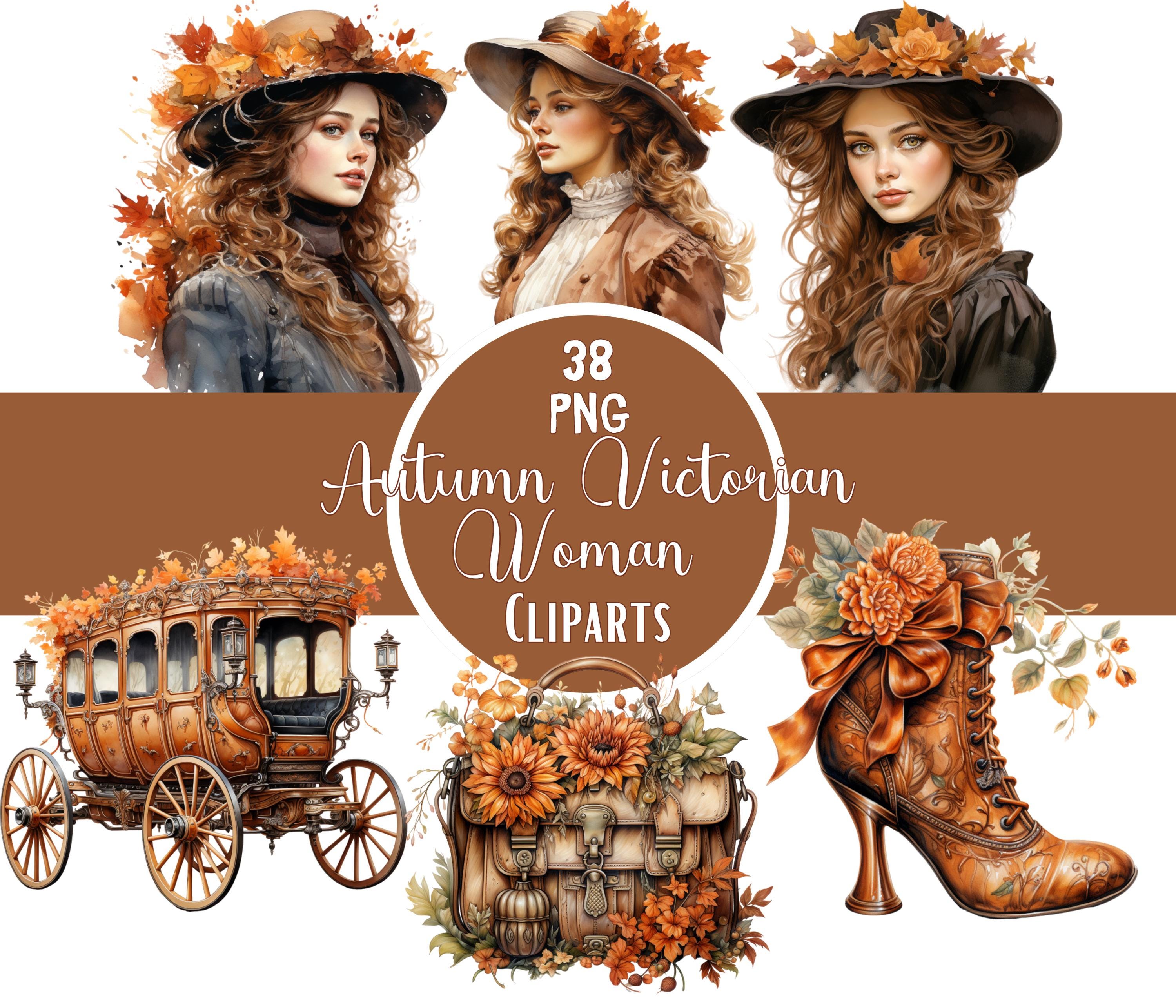 Autumn Victorian Woman Clipart Bundle: Vintage Fashion PNG (38 Files ...