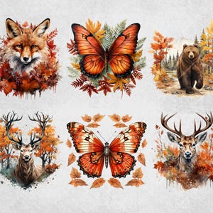 Watercolor Autumn Woodland Clipart Bundle Fall Animal Sublimation ...