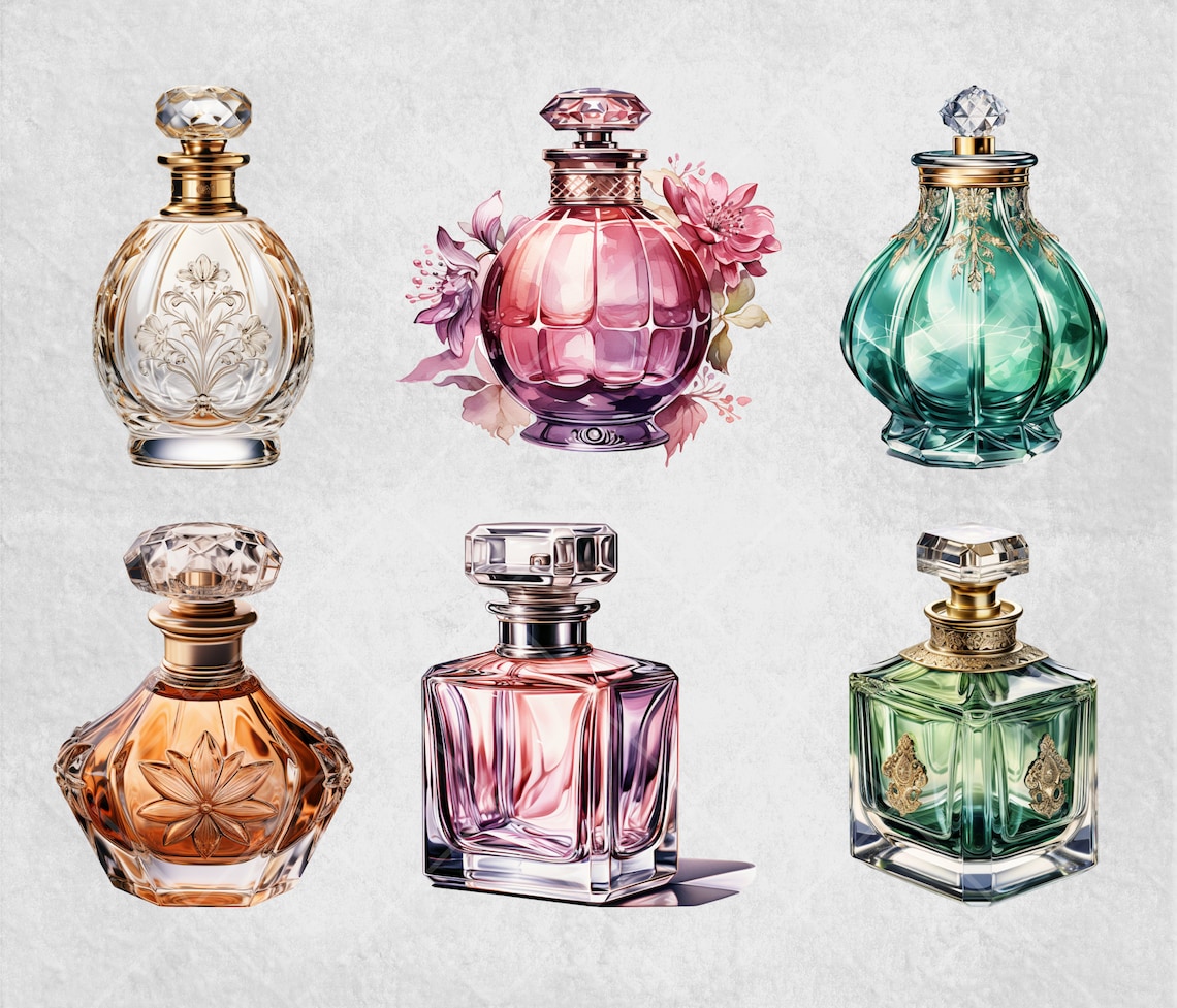 Watercolor Perfume Bottle Clipart Pack Makeup Graphics Feminine ...
