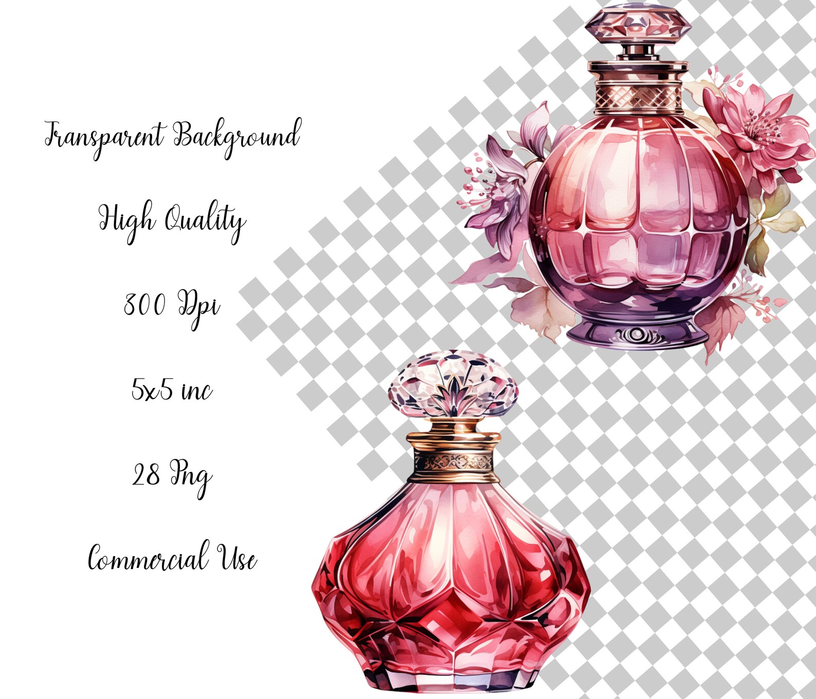 Watercolor Perfume Bottle Clipart Pack: Vintage Feminine Graphics (28 ...