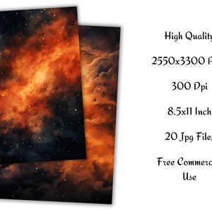 Watercolor Starry Night Digital Paper Orange Watercolor Texture Orange ...