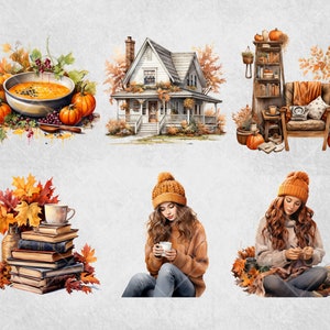 Watercolor Fall Clipart Set Fall Illustration Cozy Autumn Holiday Fall ...