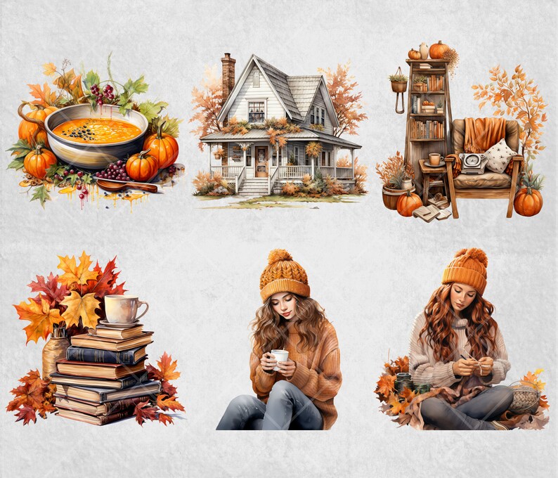 Watercolor Fall Clipart Set Fall Illustration Cozy Autumn Holiday Fall ...