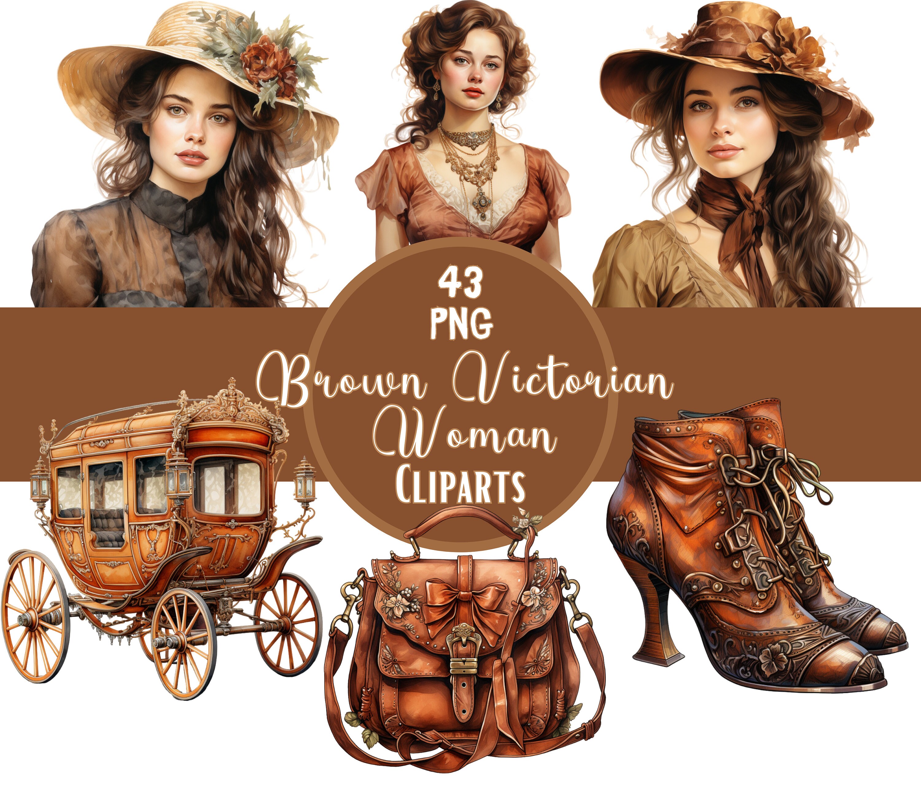 Brown Victorian Woman Clipart Bundle Victorian Themed Junk Journal ...