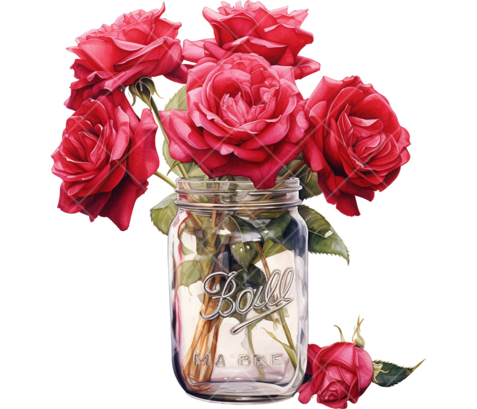 Watercolor Roses in Mason Jar Clipart Realistic Rose Clipart Pack ...