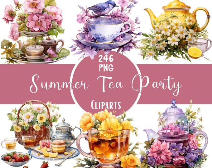 Tea Time Clipart Bundle, Summer Tea Clipart, Spring Tea Png, Summer ...