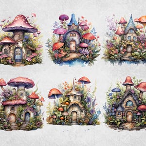 Watercolor Fairy Garden Clipart Bundle Mushroom Graphics Enchanted ...