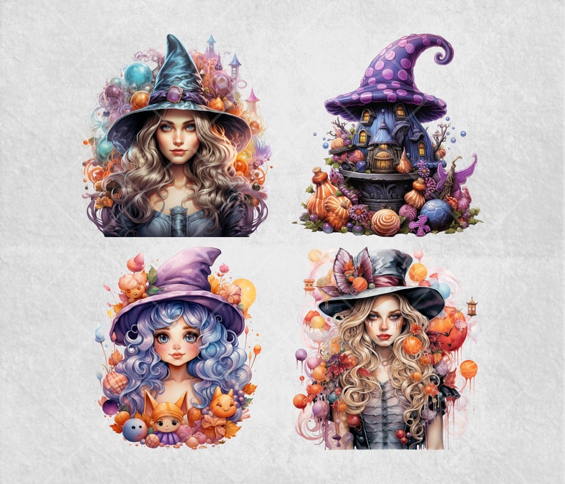 Candy Witch Clipart: Gothic Watercolor PNG Designs (15 Files) - Etsy