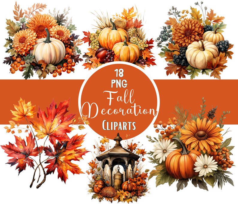 Watercolor Fall Decoration Cozy Autumn Clipart Autumn Elements Clipart ...