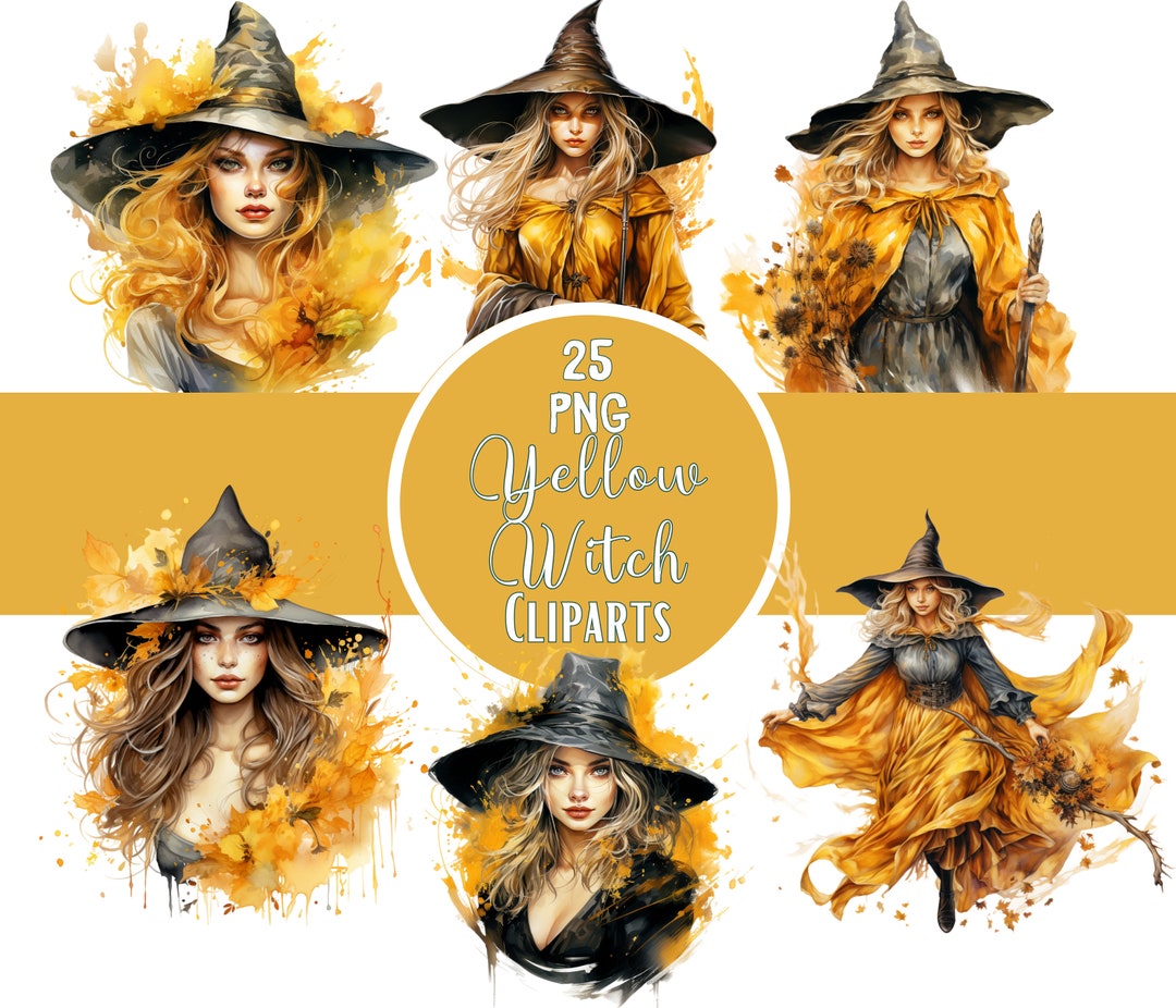 Yellow Witch Clipart Witchcraft Png Witch Watercolor Witch Designs