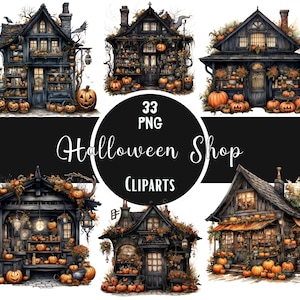 Watercolor Halloween Shop Clipart Bundle Spooky Store Images Halloween ...