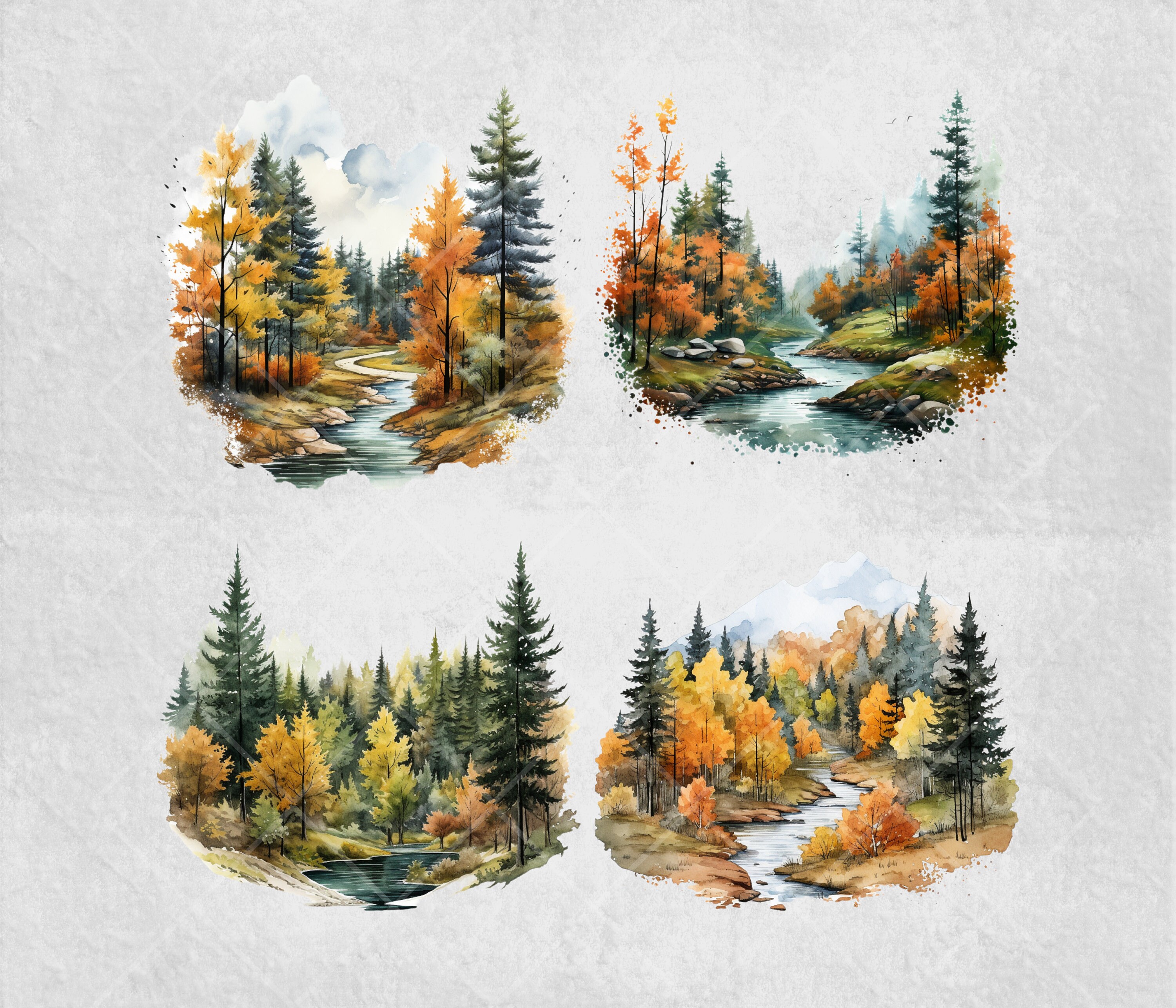 Watercolor Autumn Forest Clipart Fall Nature Clipart Nature Graphics ...