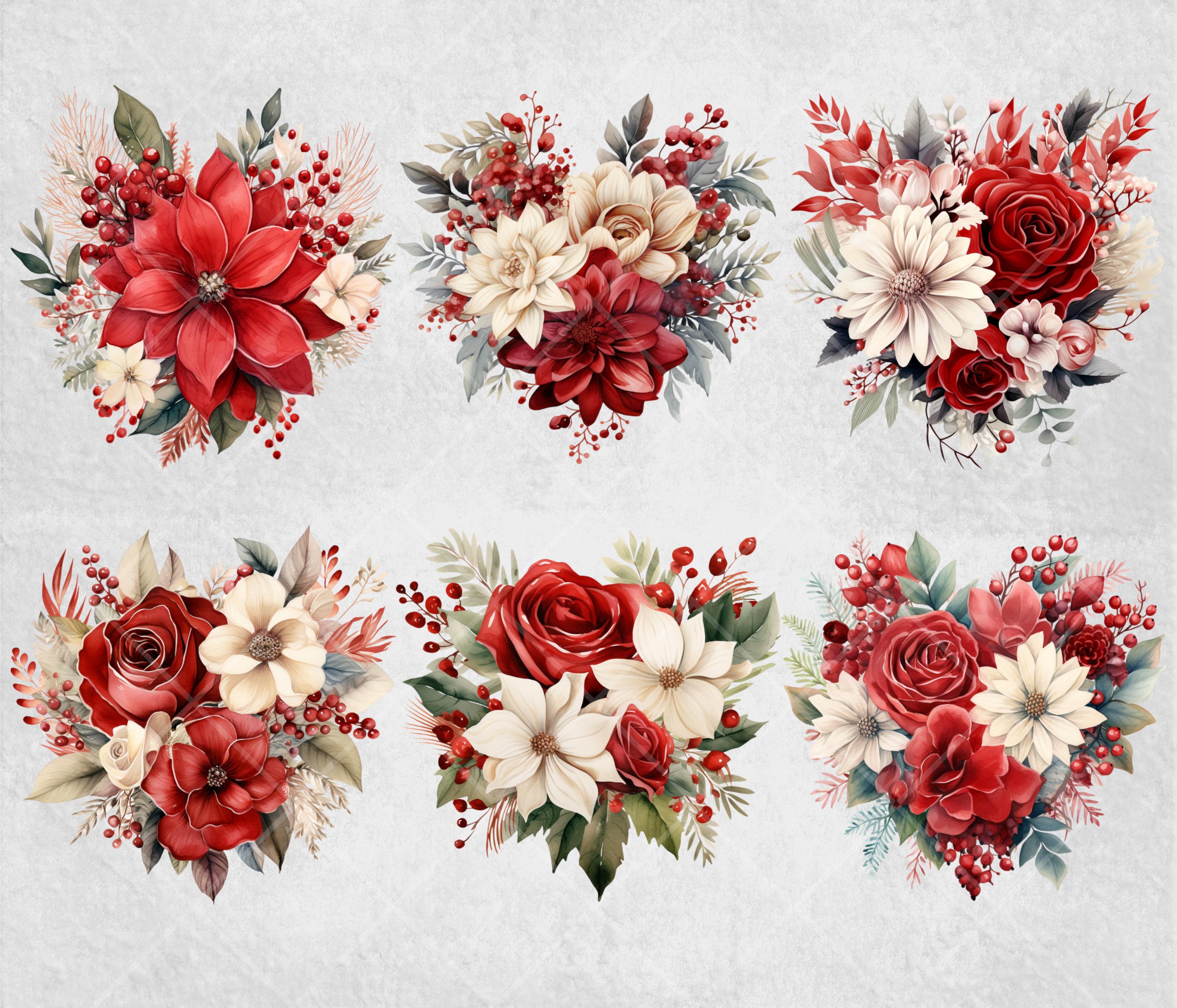 Watercolor Christmas Floral Heart Clipart Bundle (PNG, PDF) - Etsy