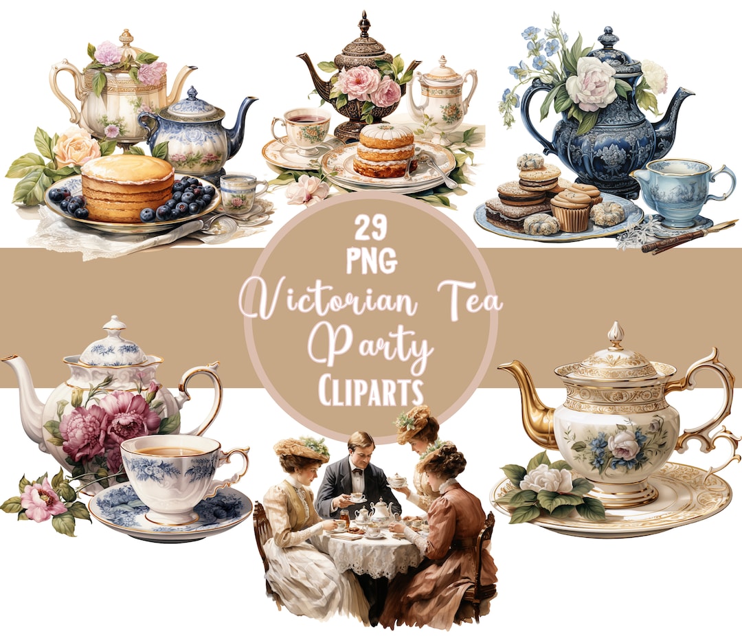 Watercolor Victorian Tea Party Clipart Old Time Graphics Victorian ...
