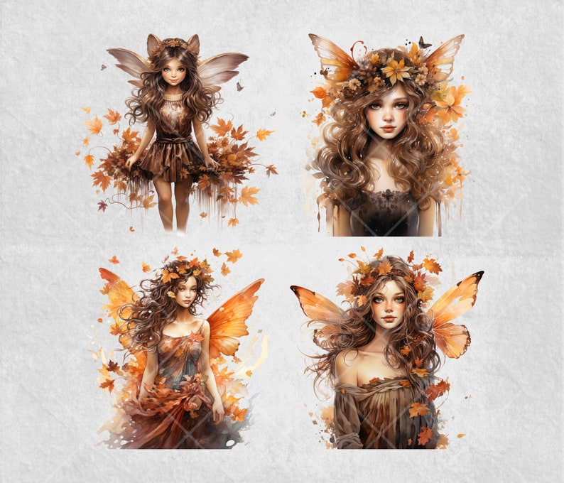 Watercolor Fall Fairy Clipart Pack Autumn Elf Graphics Fantasy Autumn ...