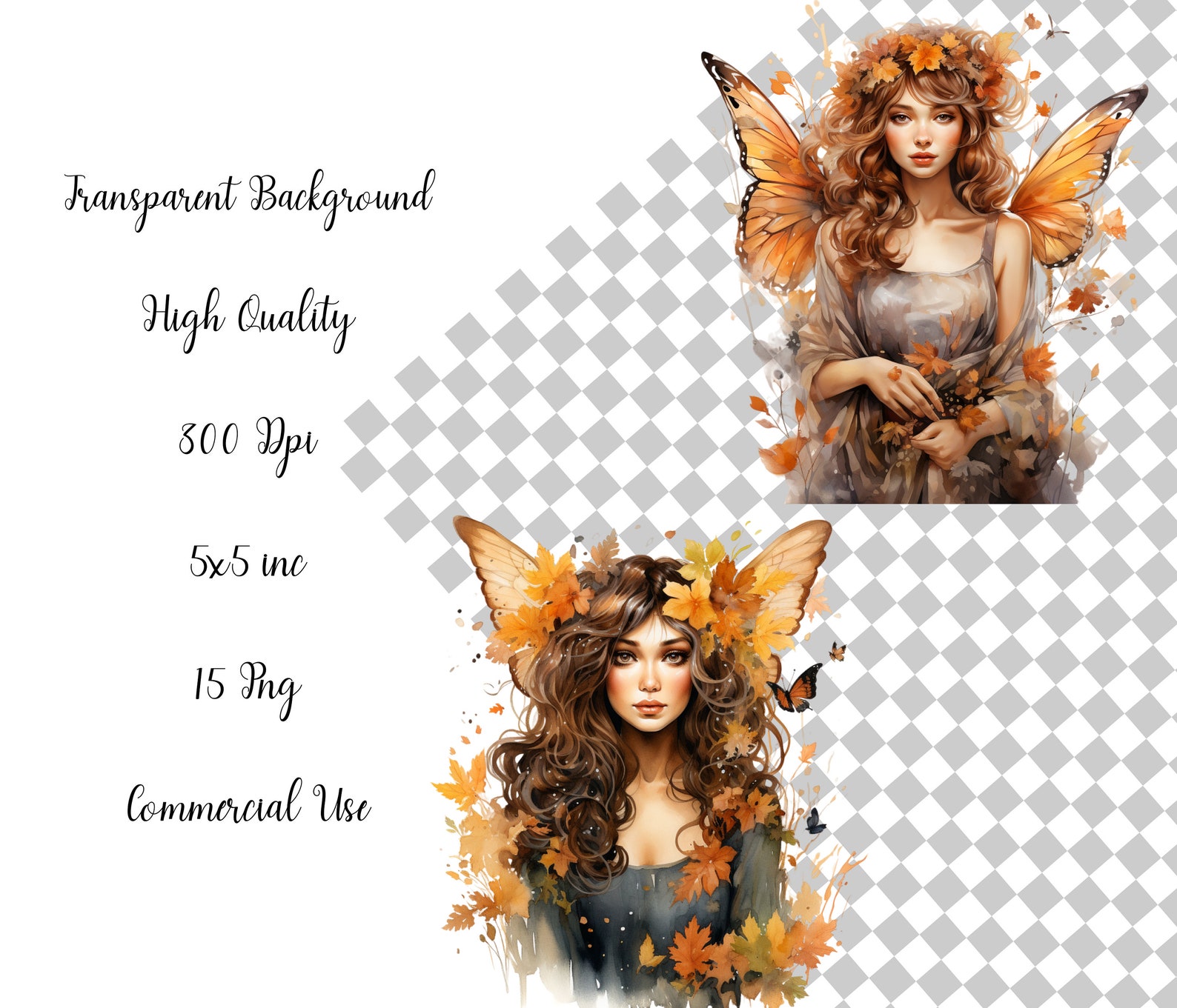 Watercolor Fall Fairy Clipart Pack Autumn Elf Graphics Fantasy Autumn ...