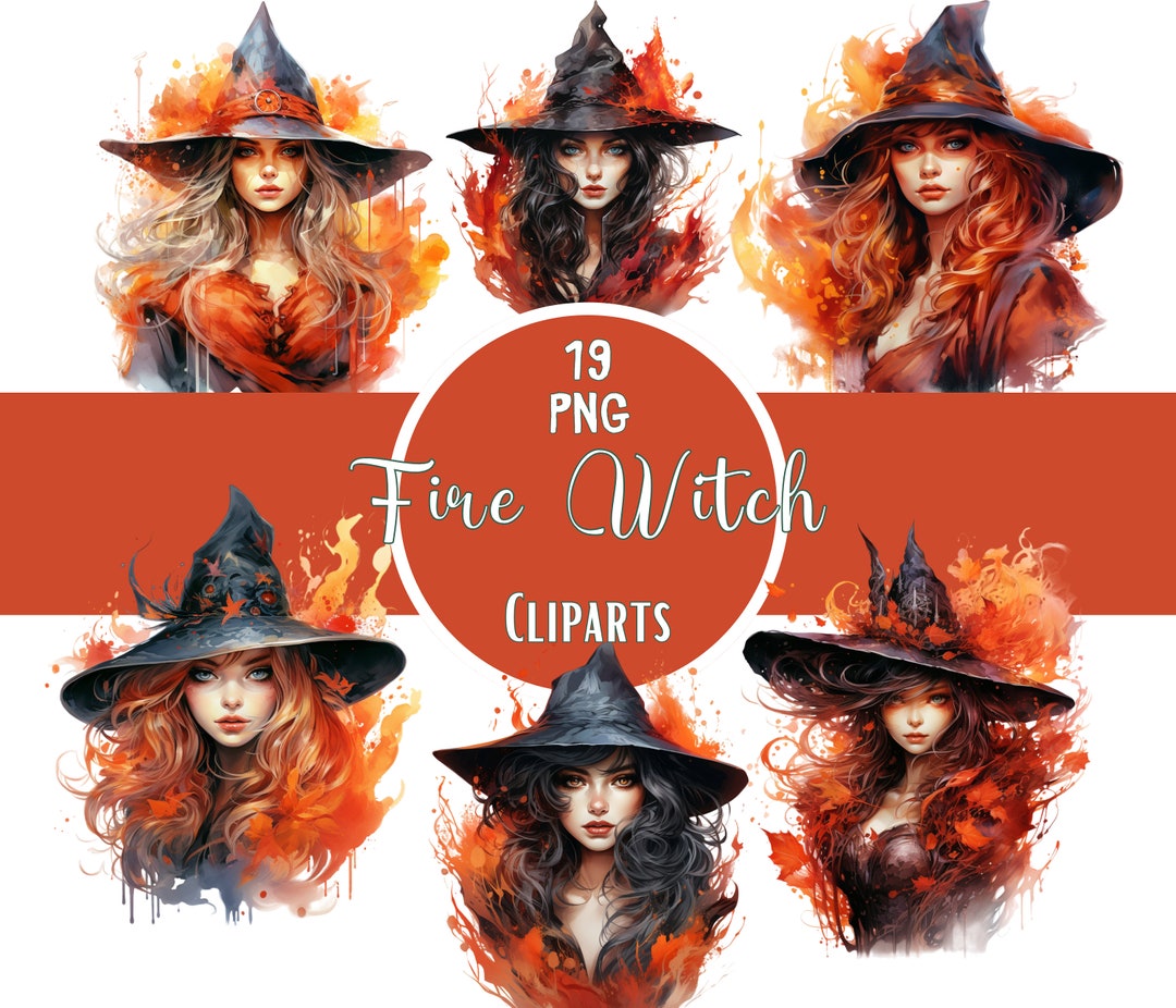 Fire Witch Clipart: Gothic Watercolor Witch Designs (19 PNG) - Etsy