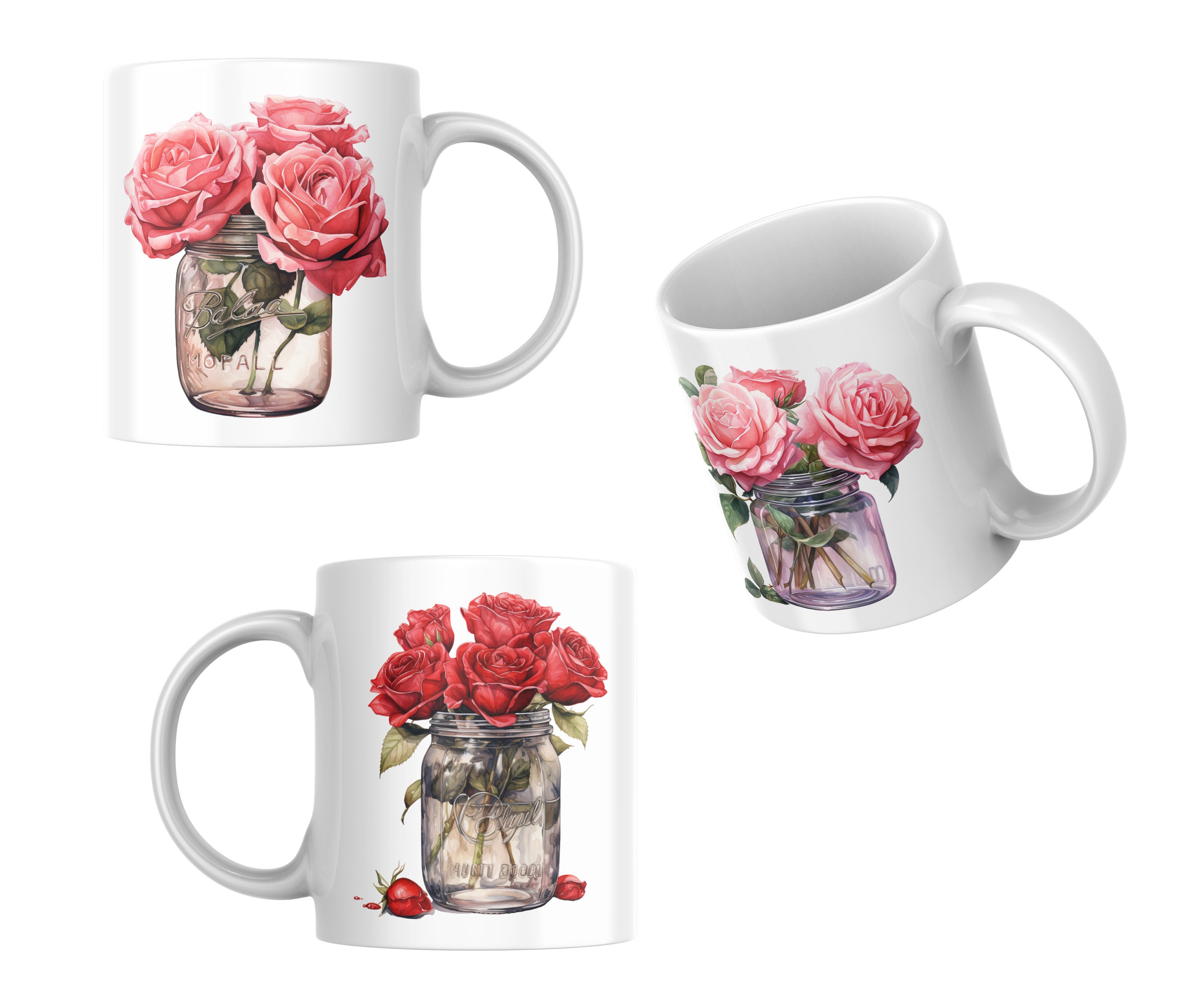 Watercolor Roses in Mason Jar Clipart Realistic Rose Clipart Pack ...