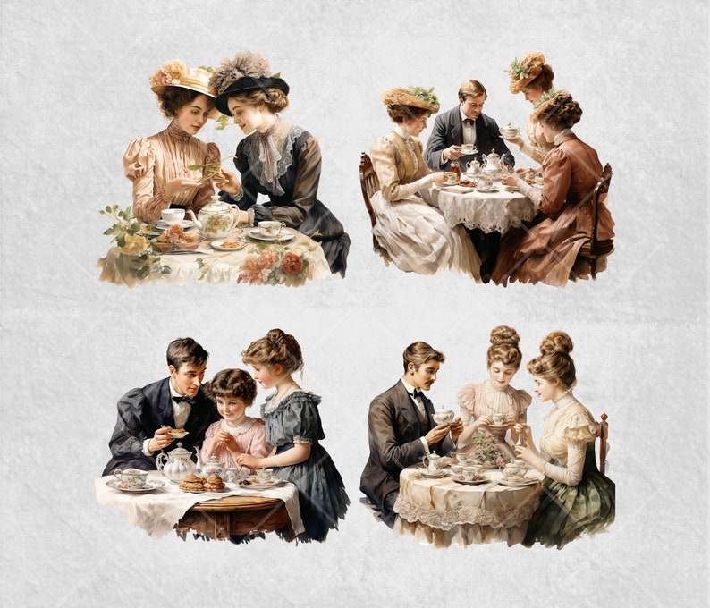 Watercolor Victorian Tea Party Clipart Old Time Graphics Victorian ...